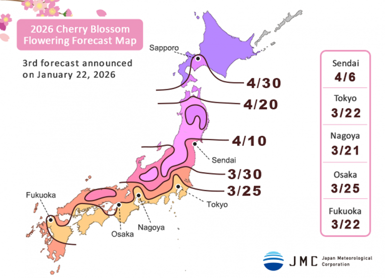2026 Japan Cherry Blossom Bloom & Full Bloom Forecast Dates